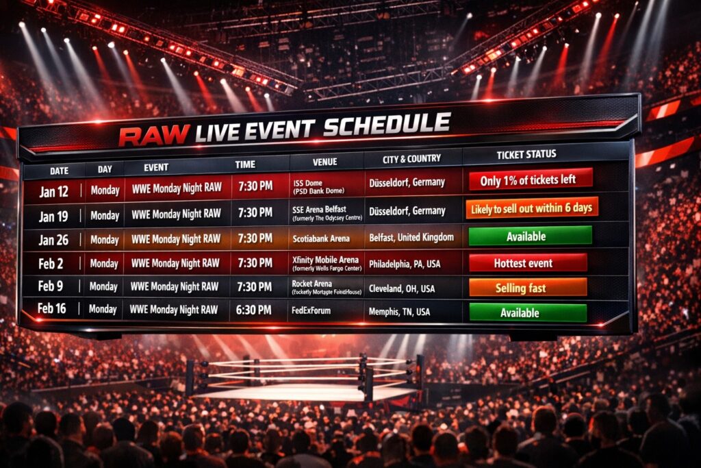 WWE Monday Night RAW Schedule January–February